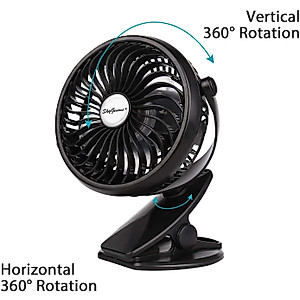 SkyGenius Battery Operated Clip on Stroller Fan, Portable Mini Desk Fan Rechargeable(Black)…