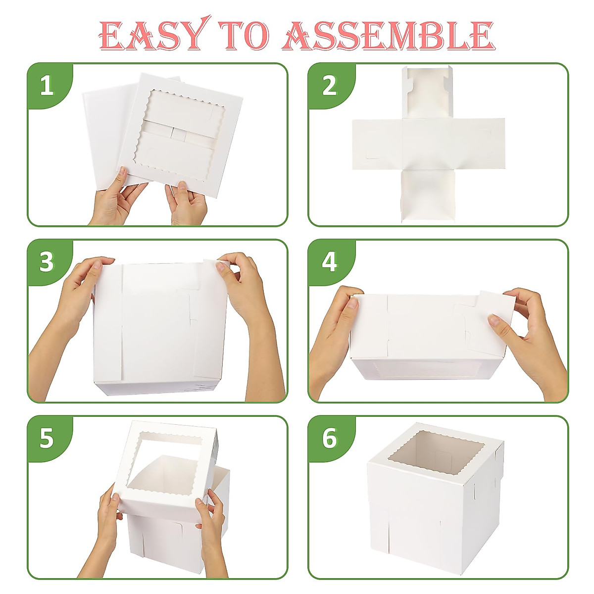 Moretoes 6 Sizes Cake Boxes12 Pcs 12x12x12 12x12x10 10x10x10 10x10x12 8x8x8 8x8x10 Inch Tall Bakery Boxes Disposable Carrier Take Out Container in 2 or 3 Tier for Wedding Birthday