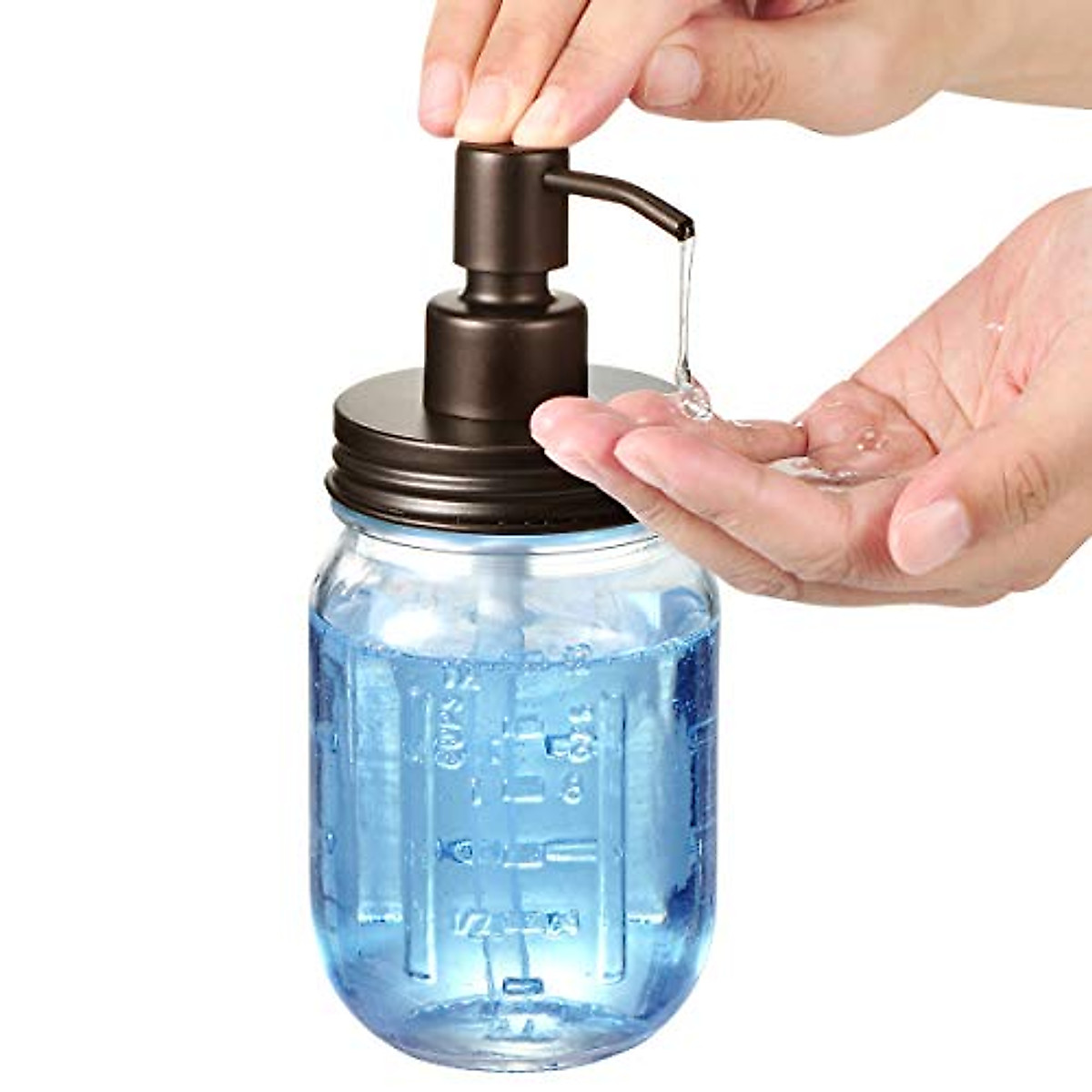 Mason Jar Bathroom Accessories Set - Includes Liquid Hand Soap Dispenser and Qtip Holder Set - Rustic Farmhouse Decor Apothecary Jars Bathroom Countertop and Vanity Organizer (Bronze)