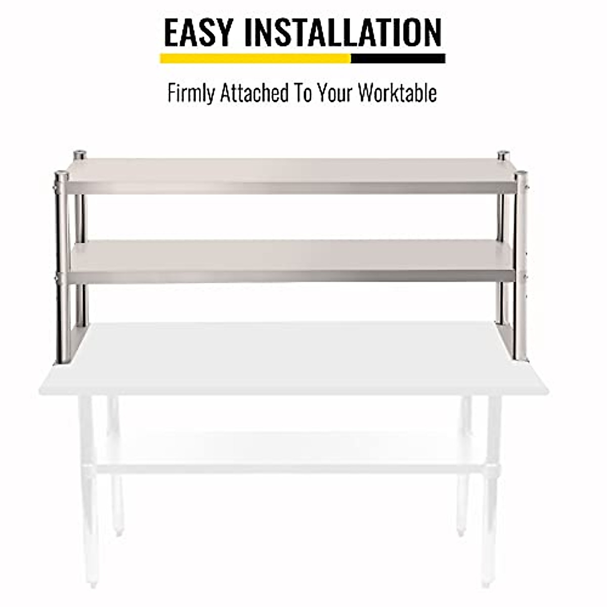VEVOR Double Overshelf, Double Tier Stainless Steel Overshelf, 36 in. Length x 12 in. Width Double Deck Overshelf, Height Adjustable Overshelf for Prep & Work Table in Kitchen, Restaurant