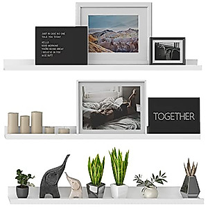 LAPTAIN 48 Inch Floating Shelves Wall Mounted Wall Shelves Set of 3,White Large Picture Ledge Shelf for Bedroom Living Room Bathroom Kitchen Nursery