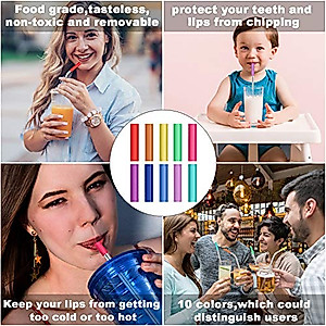 MUTNITT Set of 20 10.5" Reusable Stainless Steel Straws Bent Reusable Straws with 20 Silicone Tips 5 Cleaning Brush 1 Travel Case Eco Friendly Extra Long Metal Straws Drinking for 20 24 30 oz Tumbler