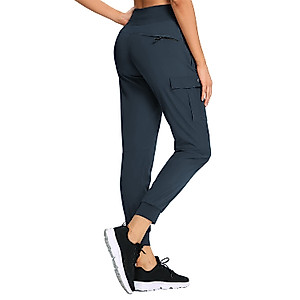 RlaGed Women’s Lounge Cargo Hiking Pants Lightweight Joggers Quick Dry Water Resistant Outdoor Fishing UPF 50+ Sweatpants with Zipper Pockets Navy Blue m