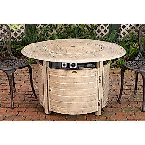Fire Sense 62739 Thatcher Woodgrain Aluminum Convertible Gas Fire Pit Table 55,000 BTU Outdoor Portable with Fire Bowl Lid, Nylon Weather Cover & Clear Fire Glass - Driftwood Finish - Round - 42"