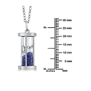 Gem Stone King 925 Sterling Silver Diamond & Gemstone Birthstone Dust Hourglass Necklace For Women With 18 Inch Silver Chain - Color Blue