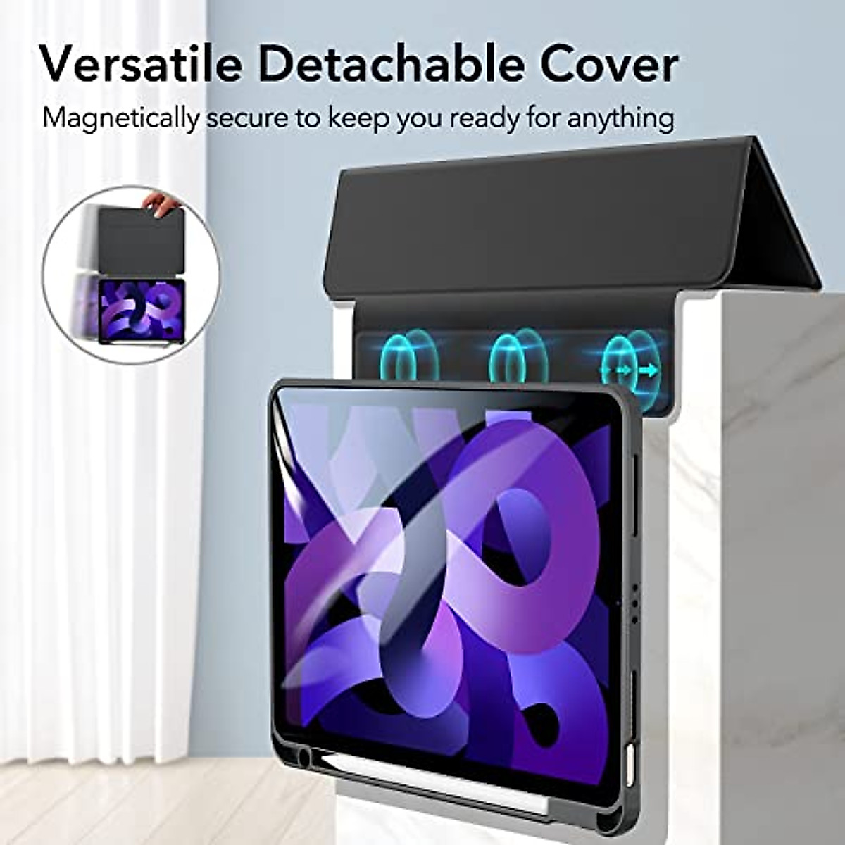 ESR Hybrid Case Compatible with iPad Air 5 Case (2022)/iPad Air 4 Case (2020)/iPad Pro 11 (3rd Gen), Pencil Holder, Detachable Magnetic Cover, Auto Sleep/Wake, Rebound Series, iPad Air 5/4 Case, Black
