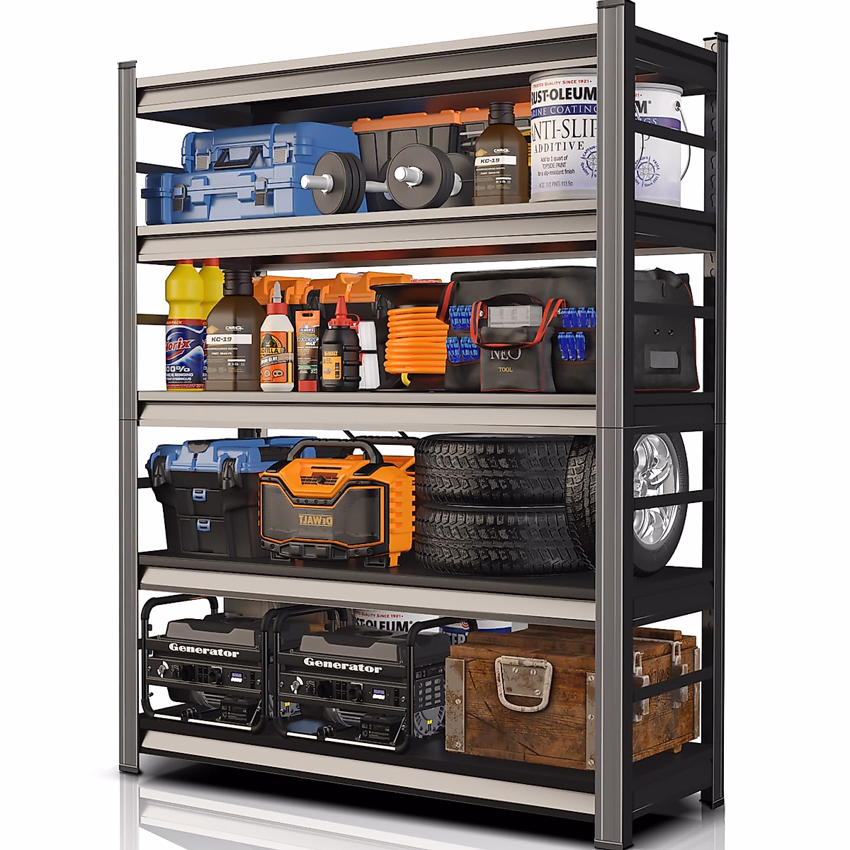 PRESTELION 72" H Garage Shelving Unit-Adjustable 5-Tier Heavy-Duty Metal Storage Rack|3000 lbs Capacity Shelf|Easy Assembly Shelves|Rust-Resistant|Perfect for Garage Basement Workshop Organization