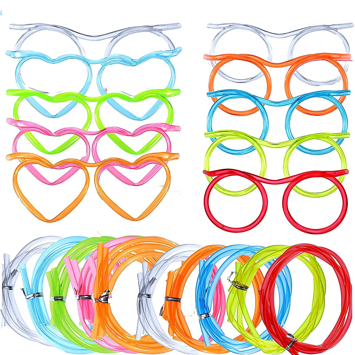 Silly Straws Glasses Straws 10 Sets, Crazy Straw Fun Heart Drinking Straws for Kids, Curly Round Funny Straws for Children Adult Party Game Straw Create a Fun Party