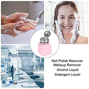 HARFINGTON 3pcs Solvent Alcohol Dispenser 100ml(3.4oz) Press Type ESD Safe Anti-Splash Liquid Dispenser Pump with Sealing Stainless Steel Lid for Acetone Cleanser, Polish Remover, Pink