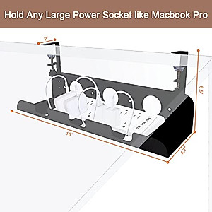 Under Desk Cable Management Tray,2 Pack Steel No Drill Under Desk Cord Holder for Wire Management,Quick Mount Under Table Wire Organizer Perfect for Home, Office Desk-Black