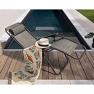 Deconi Set of 2 Adjustable Steel Mesh Zero Gravity Lounge Chair Recliners w/Pillows and Cup Holder Trays,Gray