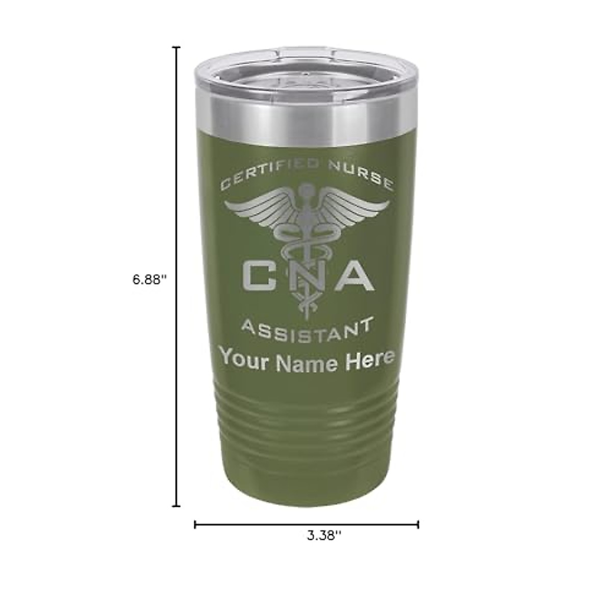 LaserGram 20oz Vacuum Insulated Tumbler Mug, CNA Certified Nurse Assistant, Personalized Engraving Included (Camo Green)