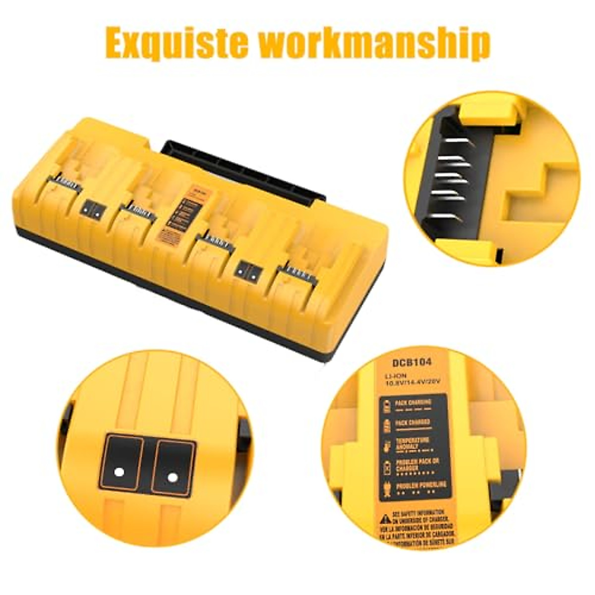 Energup DCB104 Replacement Charger for Dewalt 12V/Dewalt 20V Max 4-Port Li-Ion Fast Charger DCB102 DCB102BP DCB104 DCB118 DCB115 DCB107 DCB205-2 DCB204 DCB127 DCB609 Dewalt 20V Lithium Battery