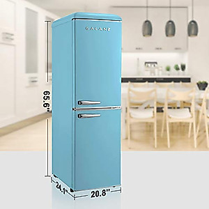 Galanz GLR74BBER12 Retro Refrigerator with Bottom Mount Freezer Frost Free, Dual Door Fridge, Adjustable Electrical Thermostat Control, 7.4 Cu Ft, Blue