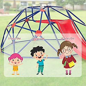 OLAKIDS Climbing Dome with Slide, Kids Outdoor Jungle Gym Geodesic Climber, Steel Frame, 8FT Climb Structure Backyard Playground Center Equipment for Toddlers 3-8