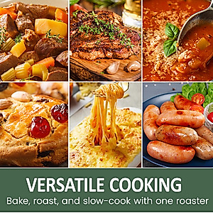 Roaster Oven 24QT, Electric Roaster Pan with 3 Compartments and Self-Basting Lid, Large Stainless Steel Electric Turkey Roaster Oven Defrost Warm Function, Removable Pan Rack, Fits Turkeys Up to 28LB