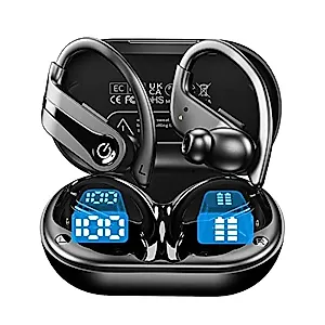 Wireless Earbuds Bluetooth Ear Buds with Mic, 72H Wireless Headphones Bluetooth 5.3 Sport Earbuds Digital LED Display, IPX7 Waterproof Over Ear Earphones with Hooks for Sports Running Workout Gym