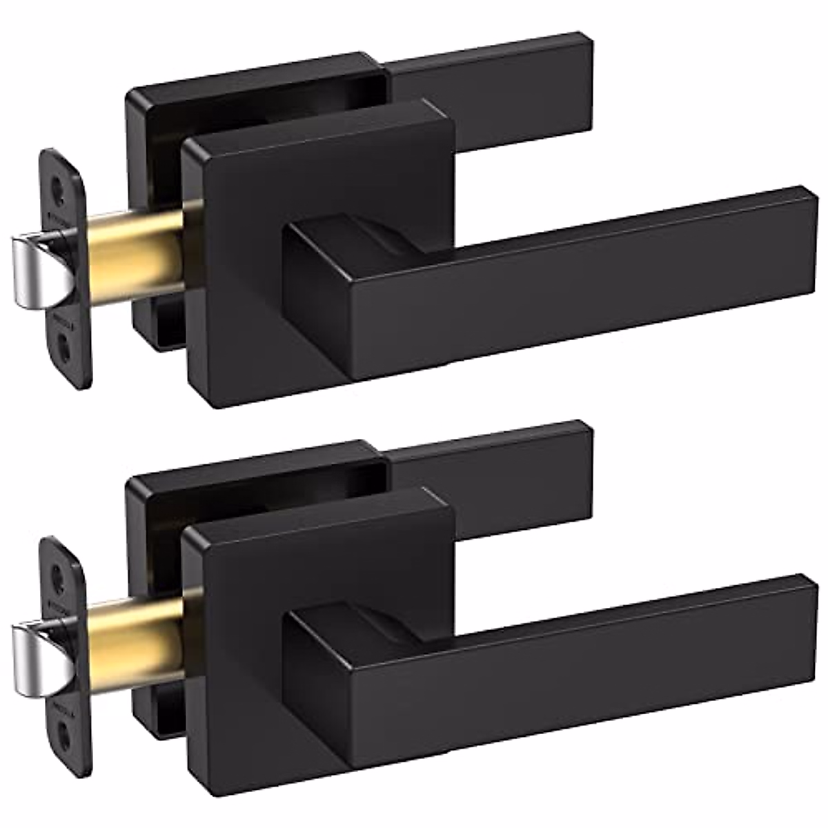 TICONN 2Pk Door Handle Heavy Duty, Reversible Square Door Lever for Bedroom, Bathroom and Rooms (Black, Passage, 2 Pack)