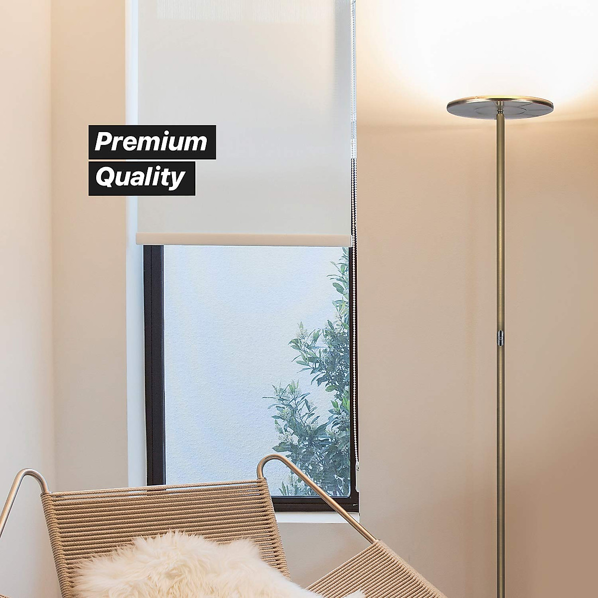 Brightech Sky Flux Dimmable LED Floor Lamp – Super Bright Floor Lamp for Living Room and Offices – Torchiere Standing Lamp with 3 Light Options, Tall Lamp for Bedroom Reading and More - Brass