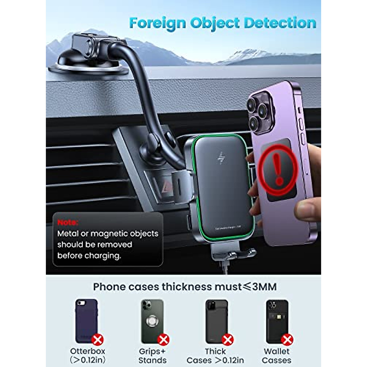 APPS2Car Wireless Car Charger Dual Coils Auto-Clamping Alignment Dashboard Phone Mount for Car Truck 15W Charging Holder Compatible with iPhone 14 13 Pro Max Samsung Z Fold/Z Flip All Mobile Phones