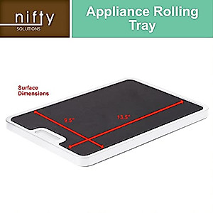 Nifty Small & Medium Appliance Rolling Tray - White, Home Kitchen Counter Organizer, Integrated Rolling System, Non-Slip Pad Top for Coffee Maker, Stand Mixer, Blender, Toaster