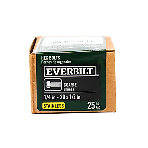 1/4"-20 x 1/2" 304 Grade Stainless Steel Cap Screw Hex Bolts (25 Pack), Sturdy with Stainless Steel Construction, Fully Threaded, Coarse, 20 Thread Pitch, 0.5 in. Length Fastener