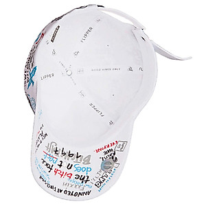 Flipper Designer Graffiti Doodle Cotton Baseball Cap for Men Women, Kpop Hat w/Curve Brim (White/Multi, Free Size)