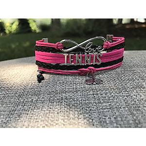 Infinity Collection Tennis Racket Charm Bracelet, Girls Pink Tennis Racquet Jewelry for Girls & Women, Tennis Gifts for Tennis Players, Tennis Charm Birthday Gifts