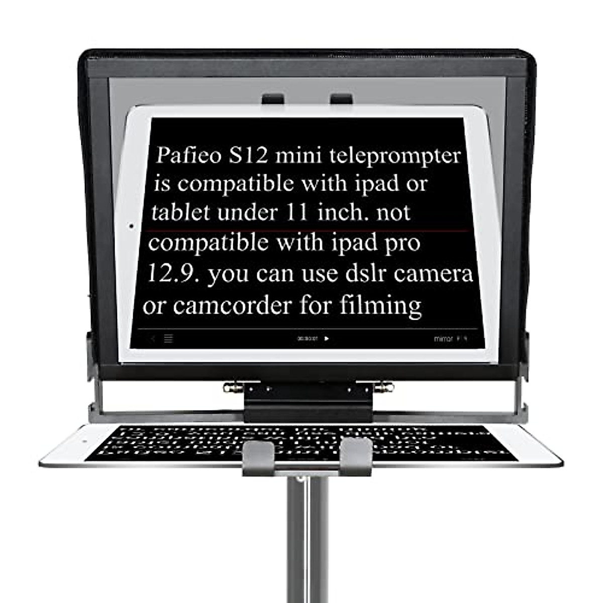 Teleprompter Compatible with iPad Air 10.9 inch, Pafieo S12 Mini DSLR Camera Teleprompter with Remote Control Compatible with Canon Nikon Sony Vlog Camera