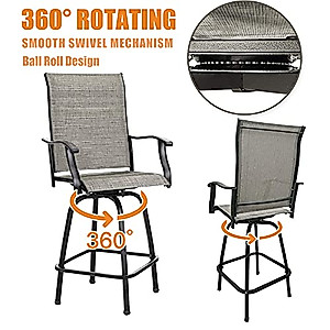 MOLANEPHY Outdoor Swivel Bar Stool Set of 2, High Patio Bar Chairs, All Weather Furniture Breathable Textilene for Bistro Lawn Backyard, Gray (2)