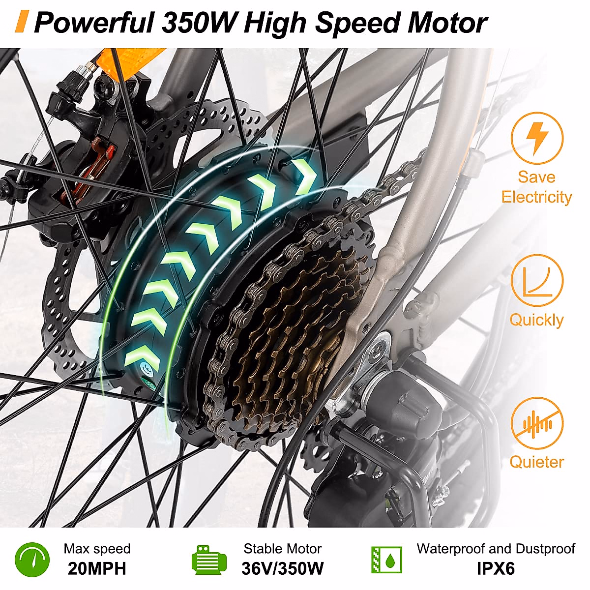 HH HILAND Rockshark Electric Bike Electric Mountain Bike Aluminum 26/27.5 inch 350W 20MPH Adults E-Bike 21 Speed Disc Brake Suspension Fork with 36V 10.4Ah Removable Battery