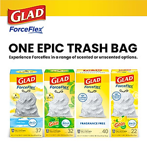 Glad ForceFlex Drawstring Trash Bags, 13 Gal, Fragrance Free, 110 Ct, Pack May Vary