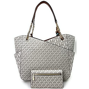 MICHAEL Michael Kors Jet Set Travel Large Chain Shoulder Tote bundled with Michael Kors Jet Set Travel Trifold Wallet (Signature MK Vanilla)