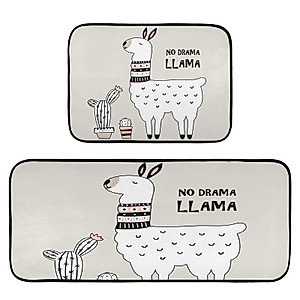 MCHIVER Cute Cartoon Llama Kitchen Rugs Set Anti Fatigue Kitchen Mat 2 Pieces for Floor Non-Slip Cushioned Runner Rug Standing Mat for Kitchen Bathroom Hallway Home Decor