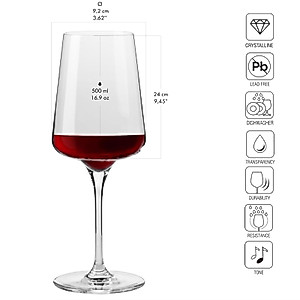 Krosno Red Wine Glasses | Elegant Design | Set of 6 | 16.91 oz | Infinity Collection | Traditional Craft | Ideal for Home Restaurant and Party | Dishwasher Safe | Gift Idea | Made in Europe