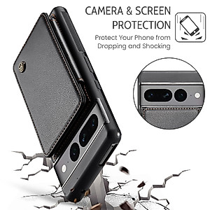 for Google Pixel 7 Pro Case with Card Holder, Wallet Case for Women Men with RFID Blocking, Durable Leather Kickstand Magnetic Clasp Shockproof Phone Case for Google Pixel 7 Pro (Black)