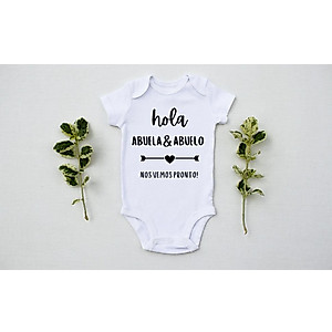 Generic Hola Abuela & Abuelo Nos Vemos Pronto Baby Bodysuit | Pregnancy Announcement Jumpsuit New to the Family (Size 0-3 Months), White