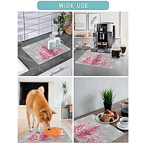 LaBLUUX Coffee Mat for Counter, Pink Christmas Xmas Tree Snowflake Grey Absorbent Hide Stain Coffee Bar Mat, Non-Slip Coffee Bar Accessories Kitchen Drying Mat Fit Under Coffee Maker Espresso Machine