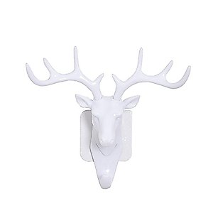 Mural Art Vintage Deer Head Antlers Wall Hook for Hanging Clothes Hat Scarf Key Deer Horns Hanger Rack Wall Decoration (White)