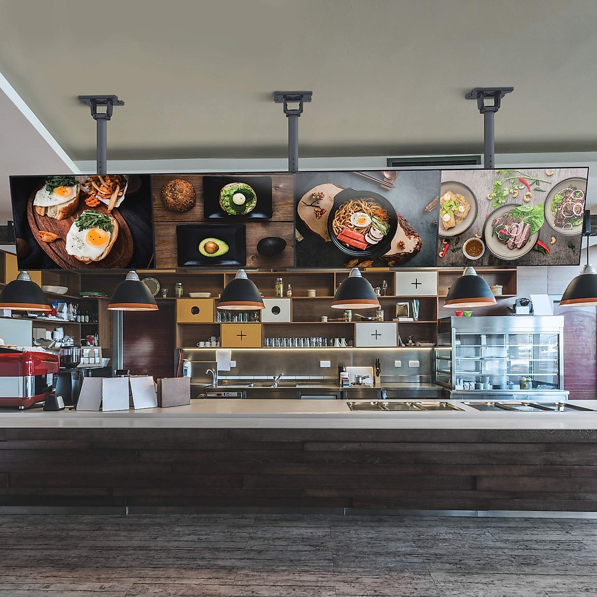 Kanto MBC211T Digital Signage Menu Board Ceiling Mount System with Tilting Arms for 40-Inch to 60-Inch TVs | Precision Leveling for Perfect TV Alignment | 2 TVs | Black