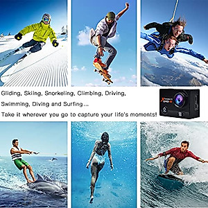 Action Camera 4K,20MP 40M Underwater Waterproof Camera,2.0'' LCD Screen WiFi 170° Wide Angle EIS Sports Cam with External Microphone Remote Control 2x1050mAh Batteries and Helmet Accessories Kit