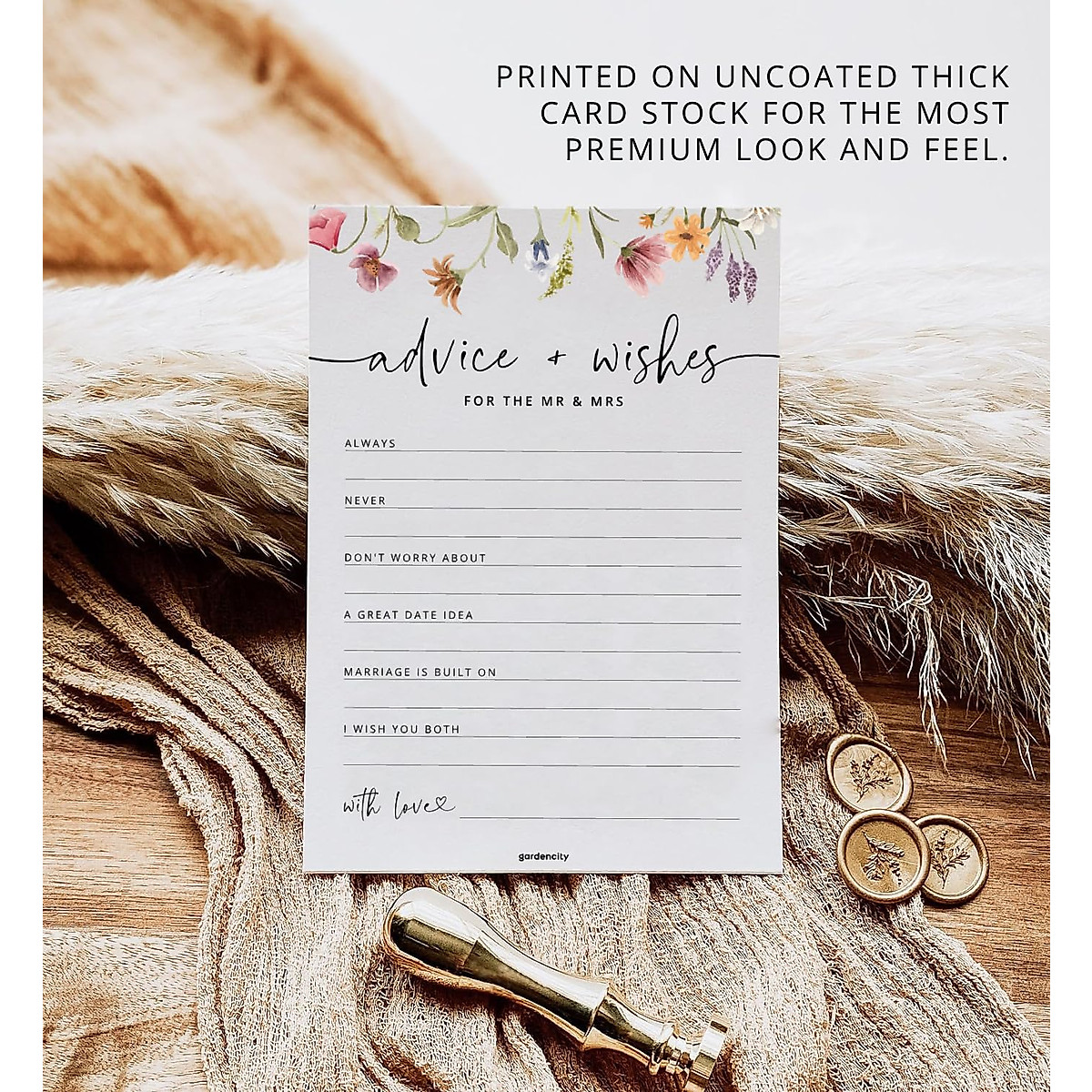 Advice and Wishes for the Mr and Mrs, Floral Wedding Advice Cards, Bridal Shower Games, Wildflower Advice for Bride Cards, Flower Advice Cards for Bridal Shower, Wedding Registry Ideas, 50 Pack