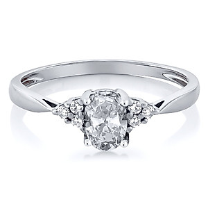 Gem Stone King 14K White Gold White Topaz and Diamond Engagement Ring For Women (0.56 Cttw, Gemstone Birthstone, Available In Size 5, 6, 7, 8, 9)