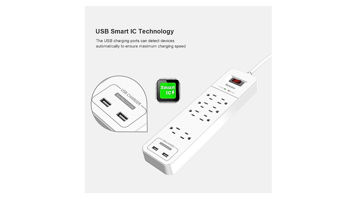 Huntkey Power Strip: 12 Outlets, 3 USB, 4000J Surge Protection