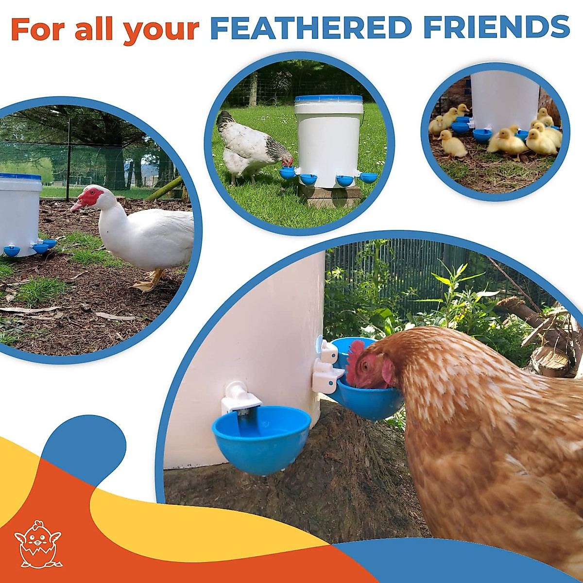 Lil Clucker - Blue Large Automatic Chicken Waterer Cups Suitable for Ducks, Geese, Turkeys, and Bunny Rabbit - Water Feeder Kit - Poultry Waterer - Pack of 5