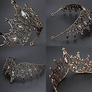 NODG Wedding Crown for women Baroque Queen Crowns Black Rhinestone Tiaras Handmade Crowns Crystal Tiara for Women Wedding Halloween Faire Costume Birthday Music Festival Headband Hair Accessories