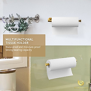 Snailhouse Paper Towel Holder, Stainless Steel Wall Mount Paper Towel Holder Under Cabinet Counter, Both Available in Adhesive and Screws, Gold