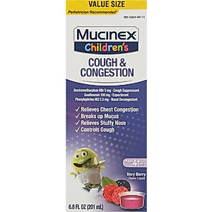 Mucinex Children's Congestion & Cough Liquid, Berrylicious, 6.8oz (Packaging May Vary)