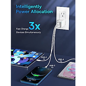 USB C Charger, Baseus 65W USB C Wall Charger, 3 Ports Foldable GaN Charger, Fast Charger for iPhone 14/Pro Max/SE/11/XR/XS, Samsung S22+/S22, MacBook Pro/Air, iPad, Laptops, Pixel 7, Steam Deck
