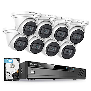 Amcrest 4K Security Camera System w/ 4K 8CH PoE NVR, (8) x 4K (8-Megapixel) IP67 Weatherproof Metal Turret Dome POE IP Cameras (3840x2160), Pre-Installed 2TB HDD, NV4108E-IP8M-T2599EW8-2TB (White)